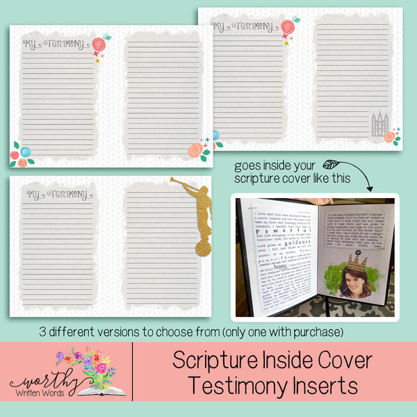Scripture Cover Testimony Insert – Worthy Written Words