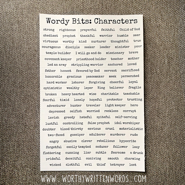 Wordy Bits: Characters Sticker Sheet – Worthy Written Words